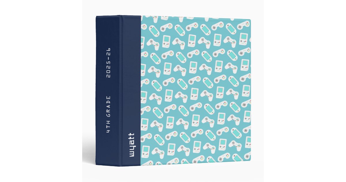 Level Up | Retro Video Game Pattern Personalized 3 Ring Binder | Zazzle