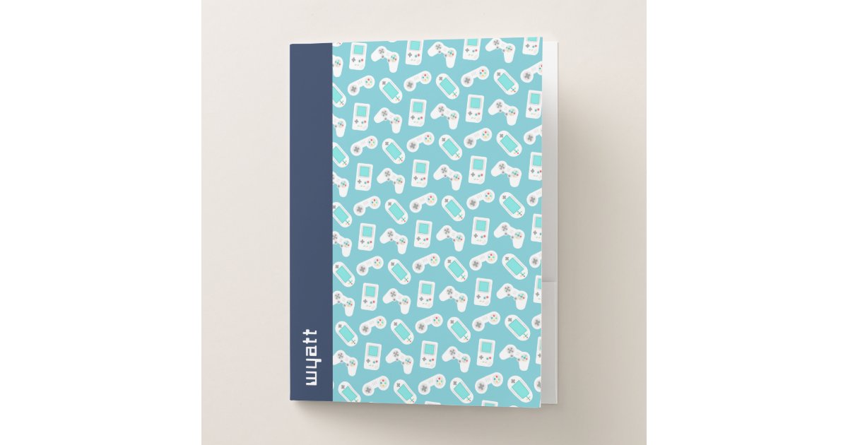 Level Up | Retro Video Game Pattern Personalized Pocket Folder | Zazzle