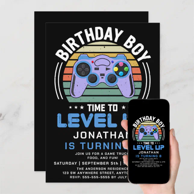 Level Up Video Game Birthday Party Invitation | Zazzle