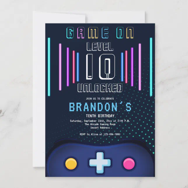 Level Up Video Game Controller Any Year Birthday Invitation | Zazzle