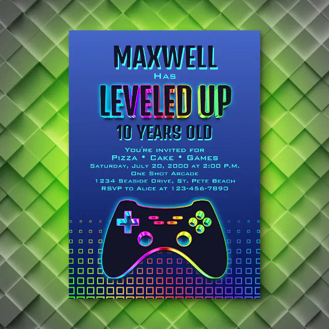 Level Up Video Game Controller Birthday Invitation | Zazzle