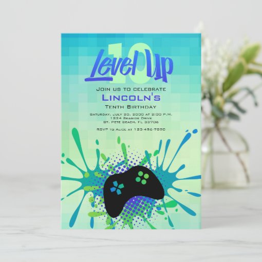 Level Up Video Game Controller Birthday Invitation | Zazzle