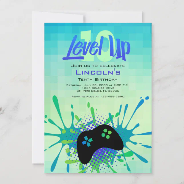 Level Up Video Game Controller Birthday Invitation | Zazzle