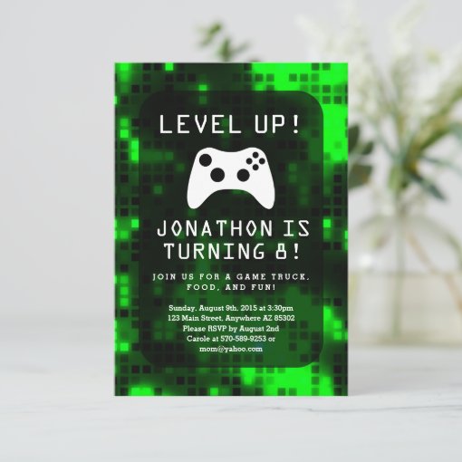 Level Up Video Game Game Truck Birthday Party Invitation | Zazzle