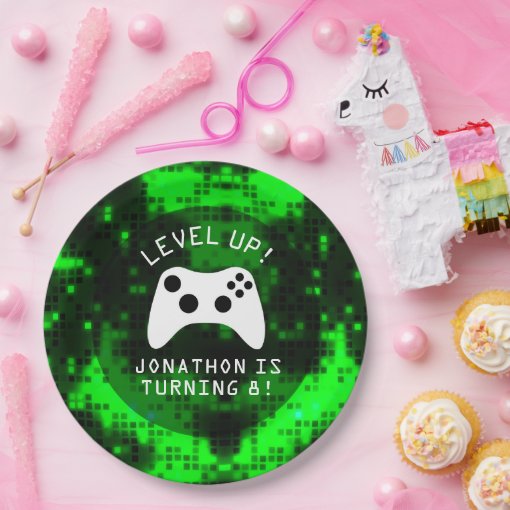 Level Up Video Game Game Truck Birthday Party Paper Plates | Zazzle