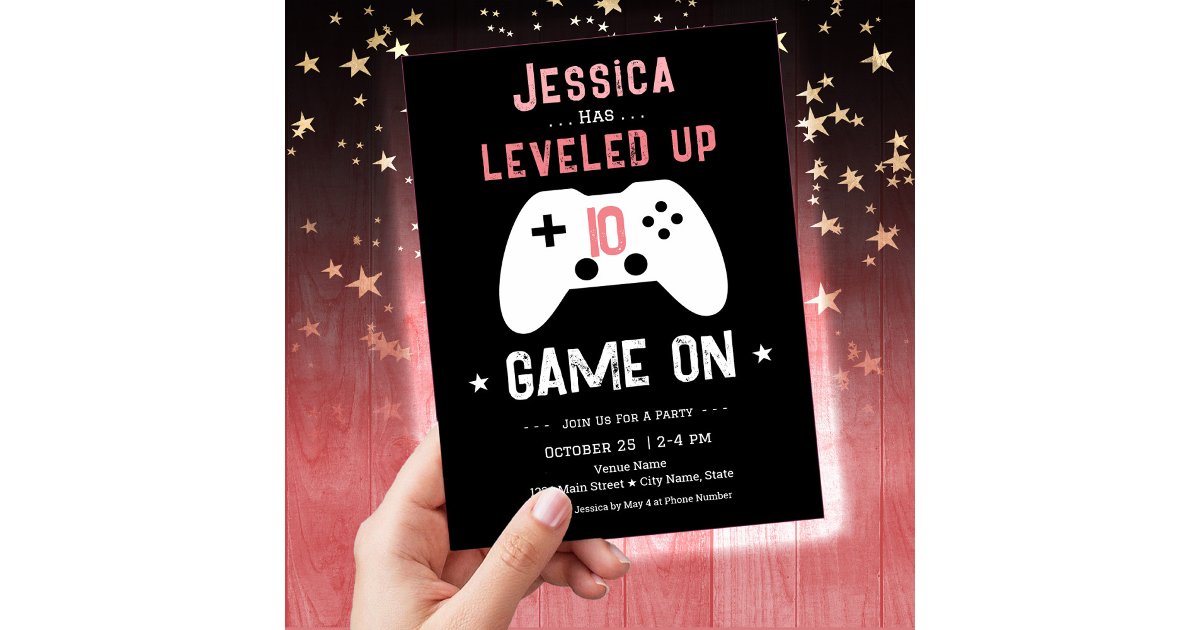 LEVELED Up 10th Birthday Girl Gamer Invitation | Zazzle