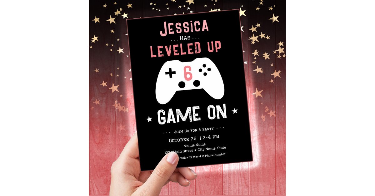 LEVELED Up 6th Birthday Girl Gamer Invitation | Zazzle