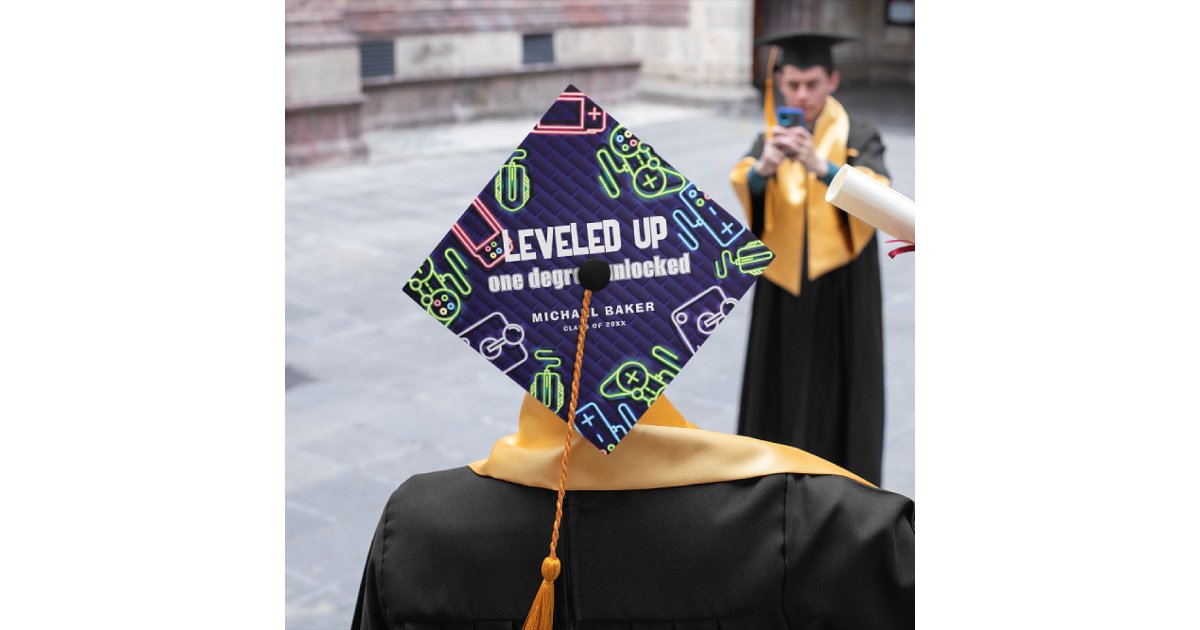 Leveled Up | One Degree Gamer Graduation Graduation Cap Topper | Zazzle