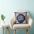 LFA Navy Blue and White Greek Key Script Monogram Throw Pillow | Zazzle