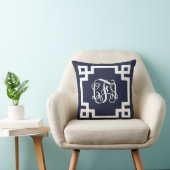 LFA Navy Blue and White Greek Key Script Monogram Throw Pillow | Zazzle