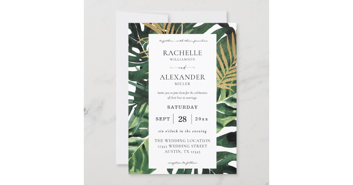 LG Tropical Palm Leaf Gold 1 Wedding Invitation | Zazzle
