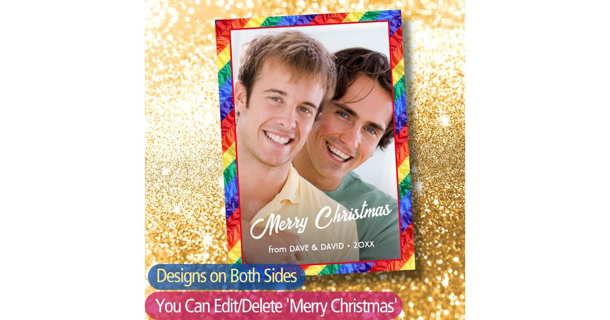 LGBT Christmas Rainbow Flag Gay Pride Custom Photo Holiday Card | Zazzle