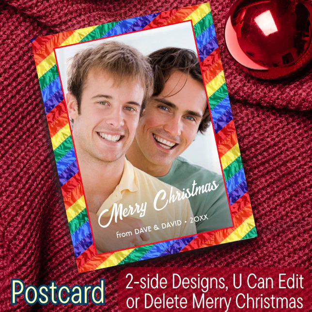 LGBT Christmas Rainbow Flag Gay Pride Custom Photo Holiday Postcard ...