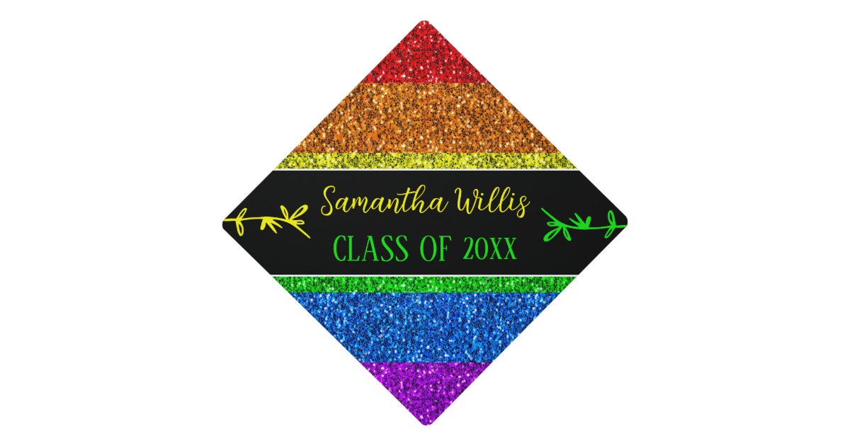 LGBT flag rainbow sparkle Custom name Class Graduation Cap Topper | Zazzle