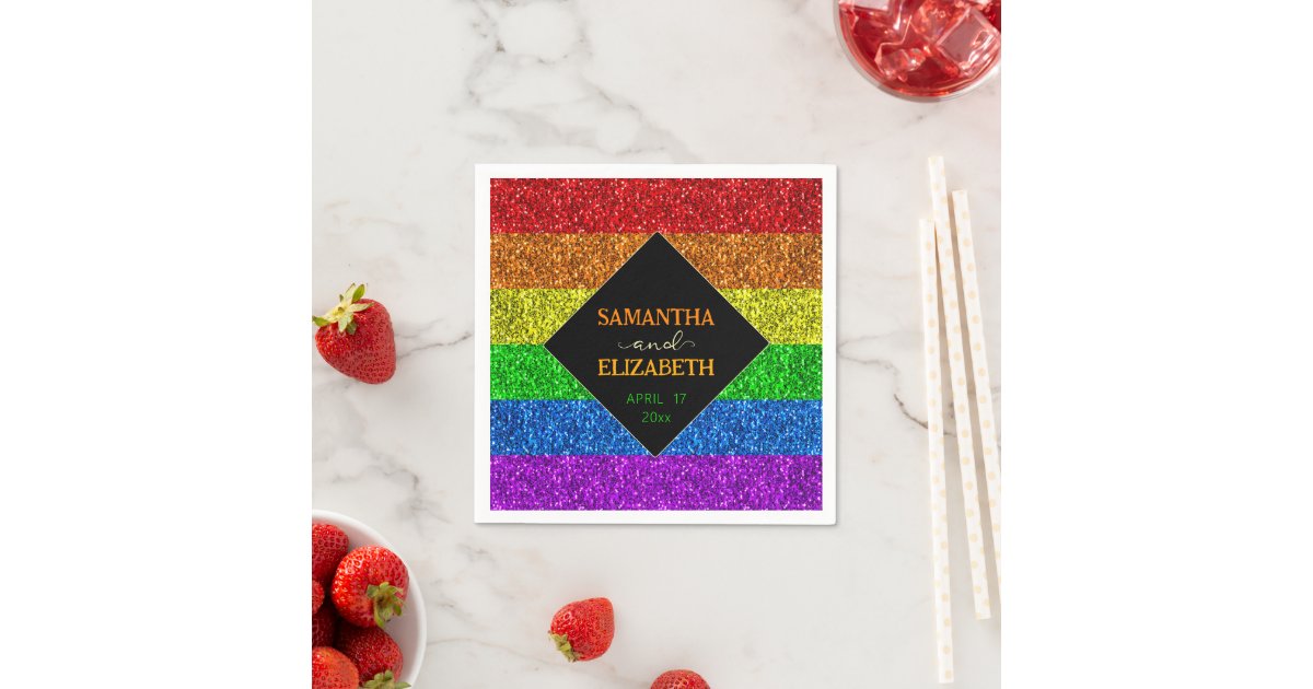 LGBT flag rainbow sparkles gay lesbian wedding Napkins | Zazzle