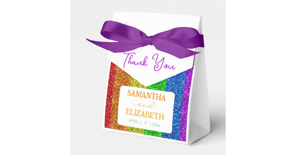 LGBT flag rainbow sparkles lesbian wedding Favor Boxes | Zazzle