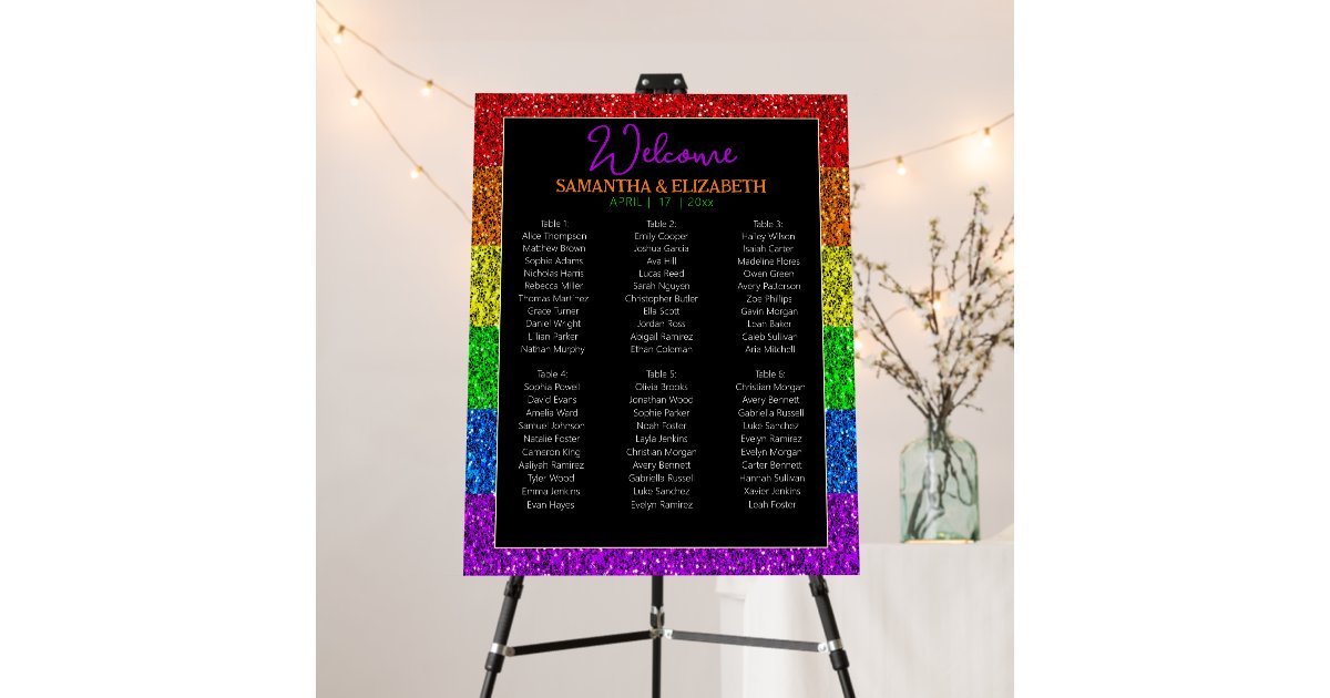 LGBT flag rainbow sparkles wedding seating chart Foam Board | Zazzle