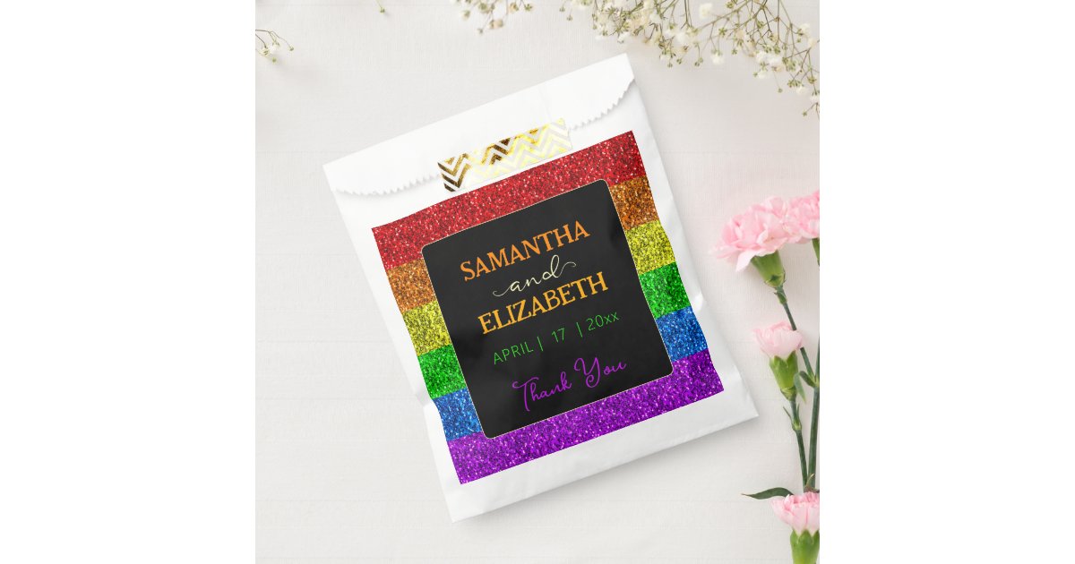 LGBT flag rainbow sparkles wedding Thank you Favor Bag | Zazzle