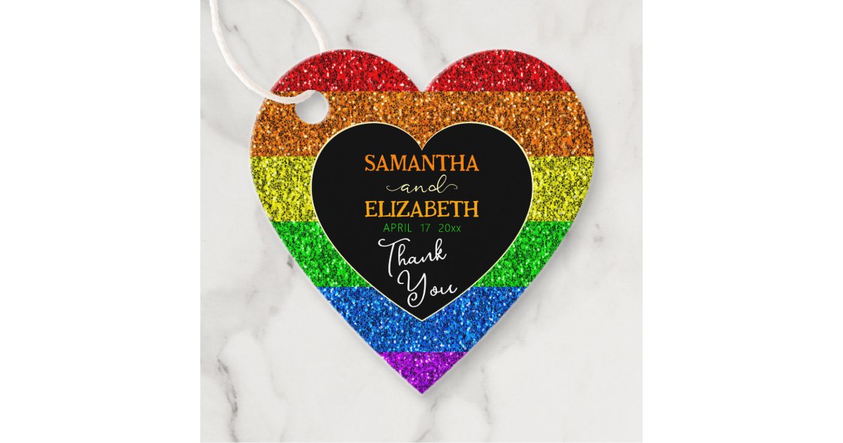 LGBT flag rainbow sparkles wedding Thank you Favor Tags | Zazzle