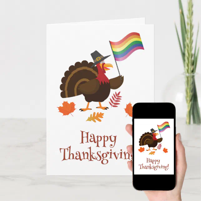 LGBT flag Thanksgiving Turkey Card | Zazzle