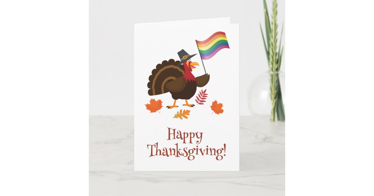 LGBT flag Thanksgiving Turkey Card | Zazzle