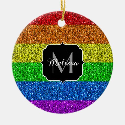 LGBT flag vibrant rainbow glitter sparkle Monogram Ceramic Ornament ...
