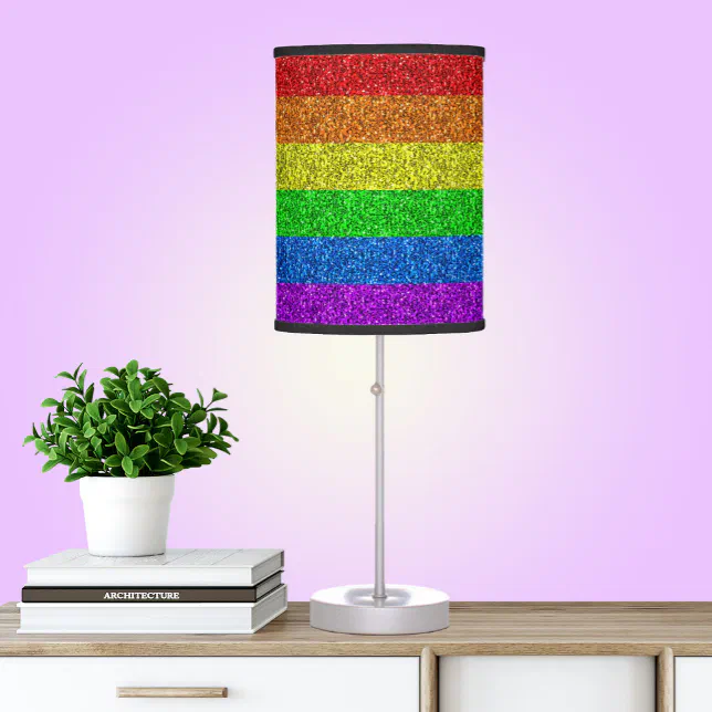 LGBT flag vibrant rainbow glitter sparkles Table Lamp | Zazzle