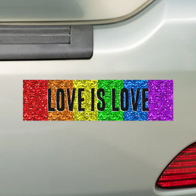 LGBT flag vibrant Sparkle Love text customize Bumper Sticker | Zazzle