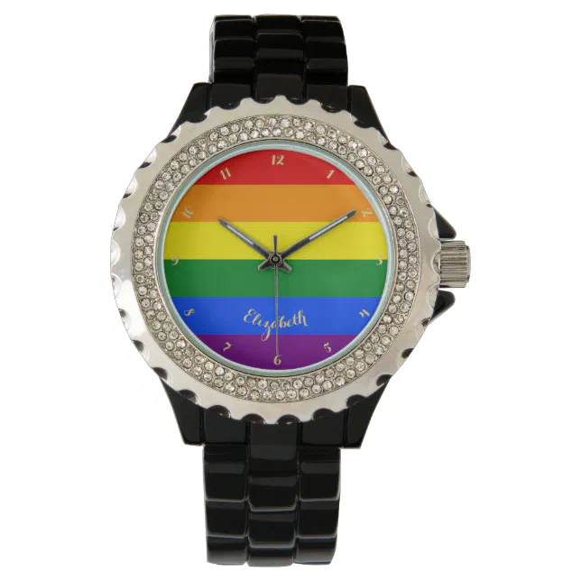 LGBT Gay Lesbian Pride Rainbow Flag Rhinestone Watch | Zazzle