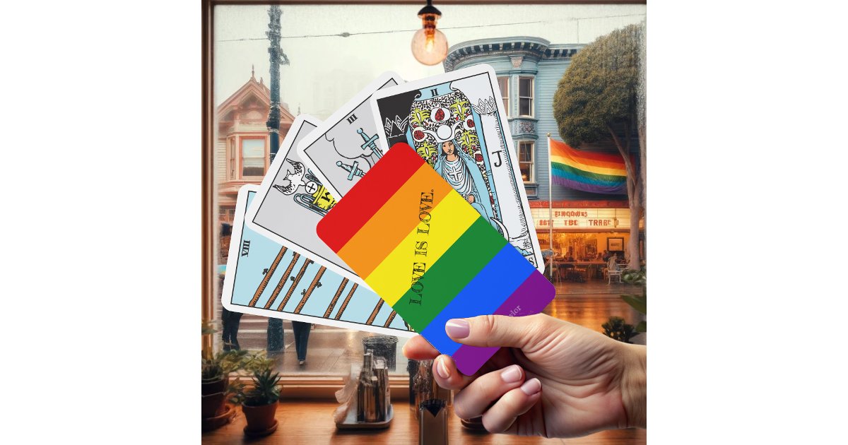 LGBT Gay Pride Month "LOVE IS LOVE." Rainbow Flag Tarot Cards | Zazzle