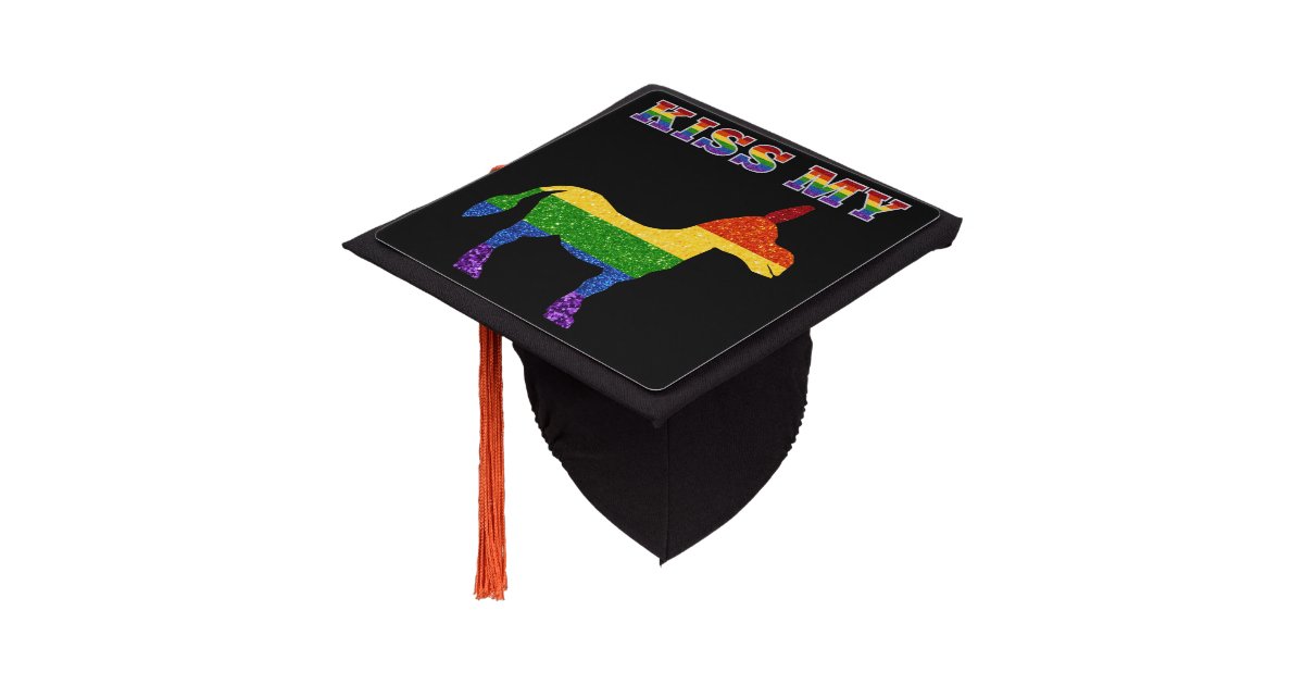 LGBT Glitter Rainbow Kiss My Funny Graduation Cap Topper | Zazzle