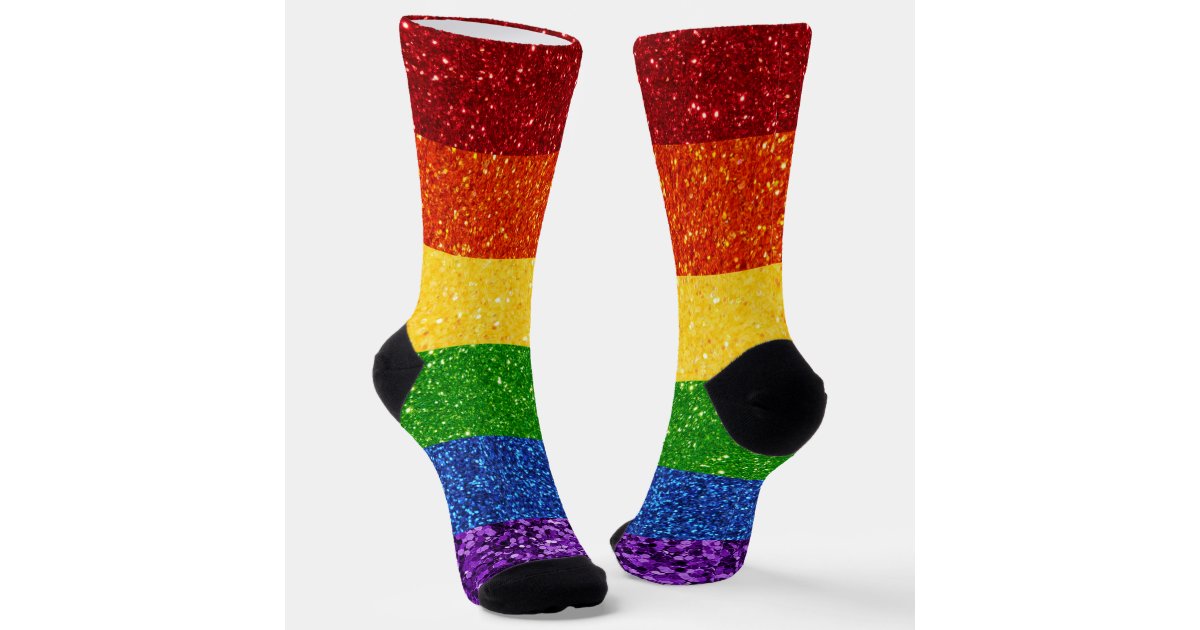 LGBT Glitter Rainbow Pride Flag Socks | Zazzle