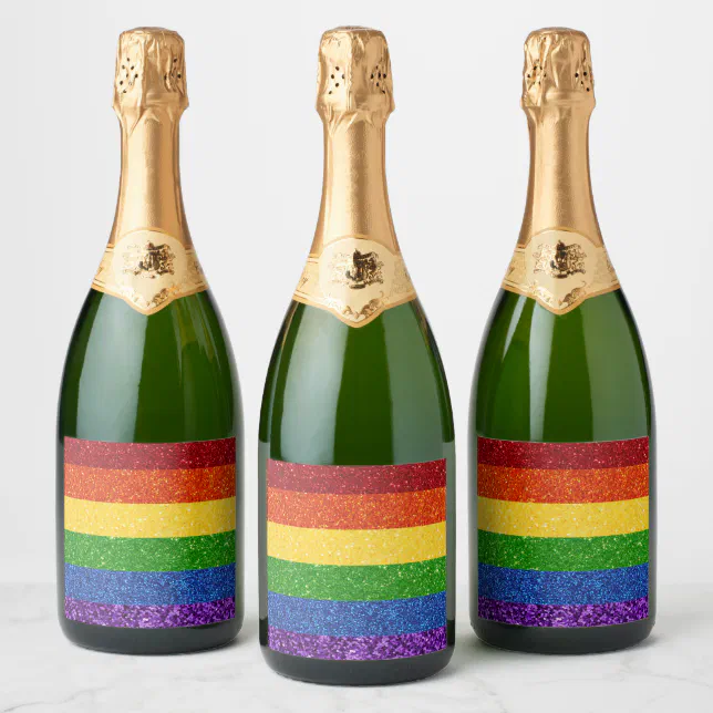 LGBT Glitter Rainbow Pride Flag Sparkling Wine Label | Zazzle