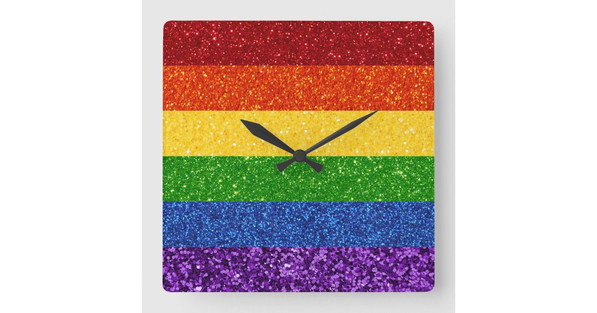 LGBT Glitter Rainbow Pride Flag Square Wall Clock | Zazzle