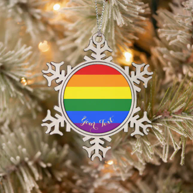 Lgbt Lesbian Gay Pride Rainbow Flag Holiday Decor Snowflake Pewter
