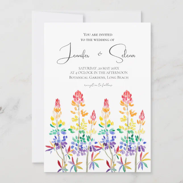 LGBT lupins flowers watercolor Invitation | Zazzle