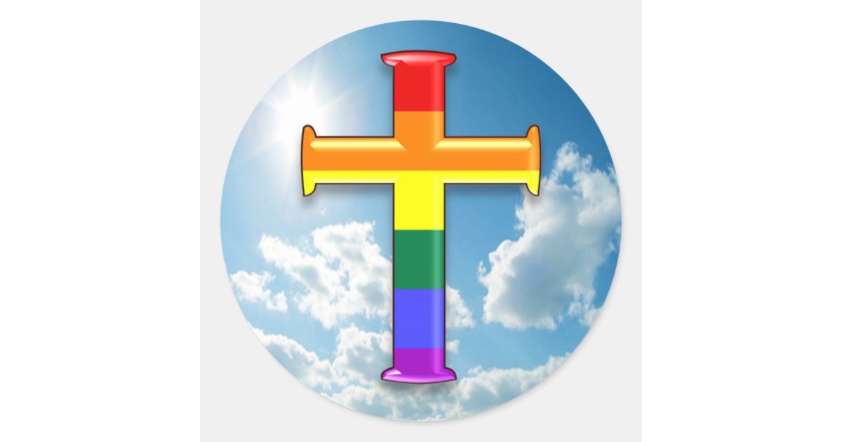 LGBT Pride Cross Classic Round Sticker | Zazzle
