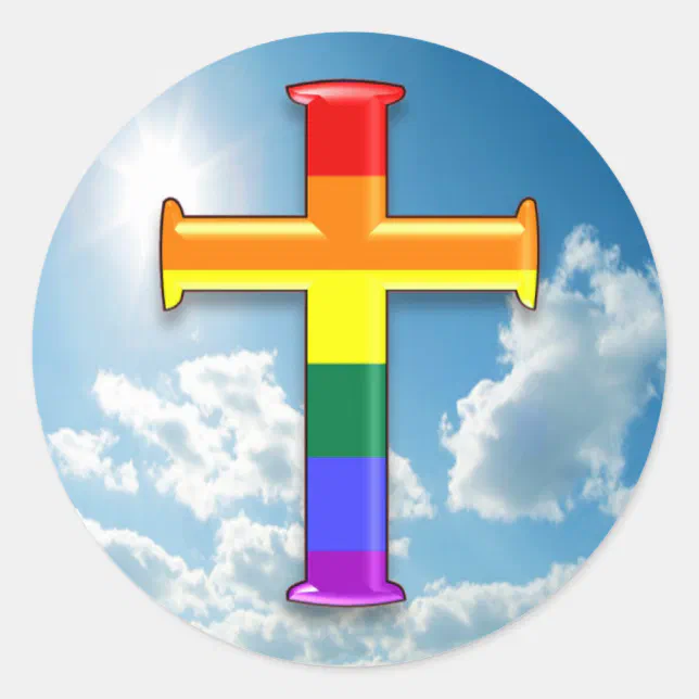 LGBT Pride Cross Classic Round Sticker | Zazzle