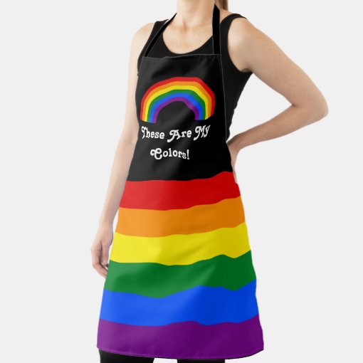 LGBT pride flag and rainbow with a custom text Apron | Zazzle