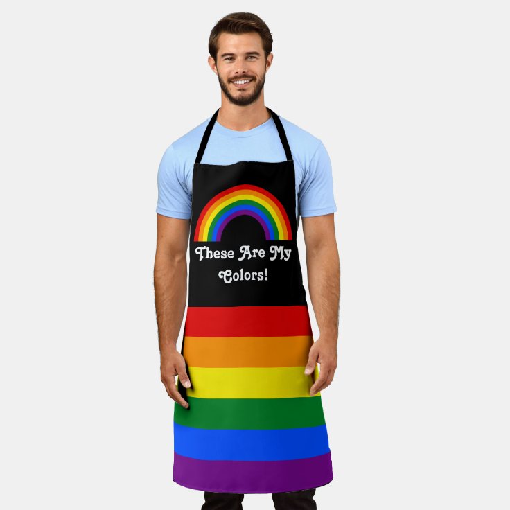 LGBT pride flag and rainbow with a custom text Apron | Zazzle