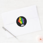 LGBT Pride (Progress) Flag with raised fist Classic Round Sticker | Zazzle