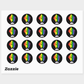 LGBT Pride (Progress) Flag with raised fist Classic Round Sticker | Zazzle