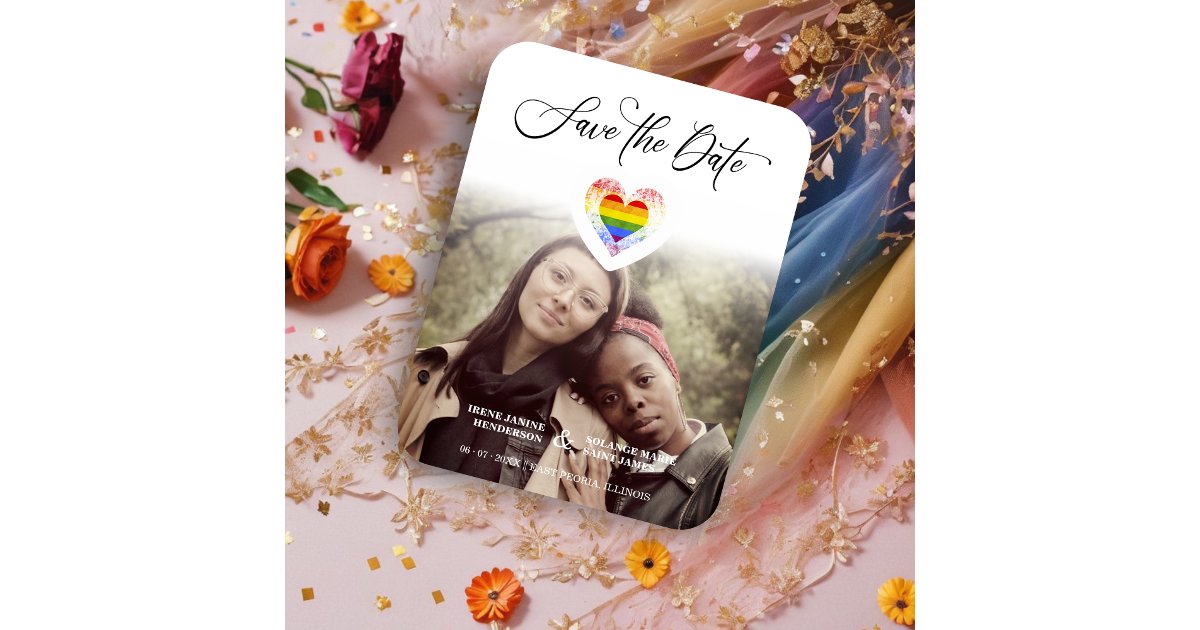LGBT Pride Rainbow Heart Lesbian Gay Photo Magnet | Zazzle