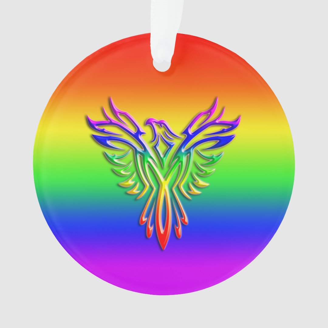 LGBT Rainbow Pride Phoenix Rising, embossed-effect Ornament | Zazzle