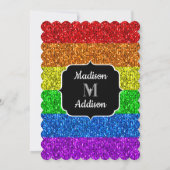 LGBT Wedding flag vibrant rainbow sparkle Monogram Invitation | Zazzle