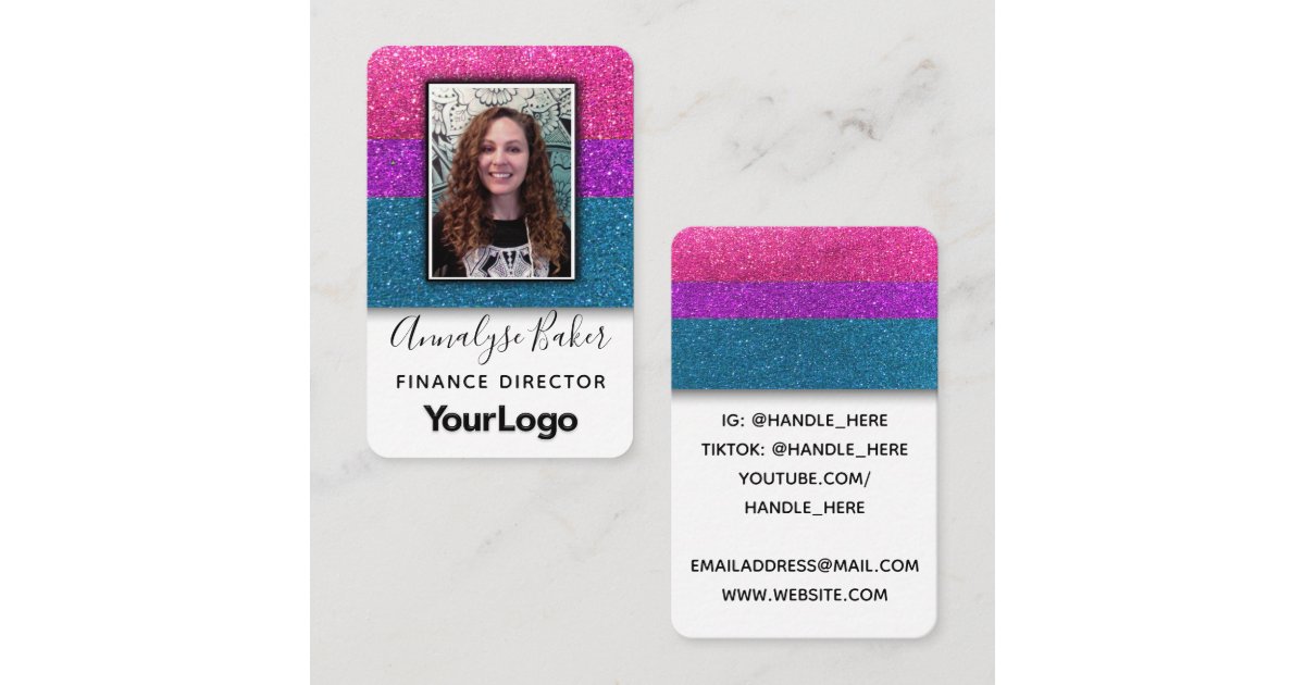 LGBTQ Bisexual Glitter Professional Logo Photo Business Card | Zazzle