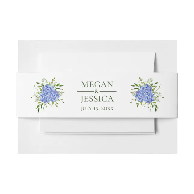 LGBTQ Blue Hydrangeas Floral Wedding Invitation Belly Band | Zazzle