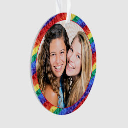 LGBTQ custom photo gay pride rainbow flag frame Ornament | Zazzle