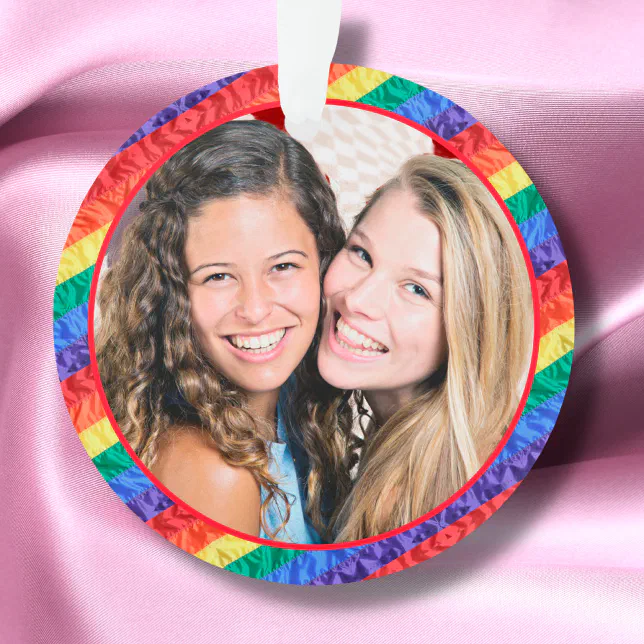 LGBTQ custom photo gay pride rainbow flag frame Ornament | Zazzle