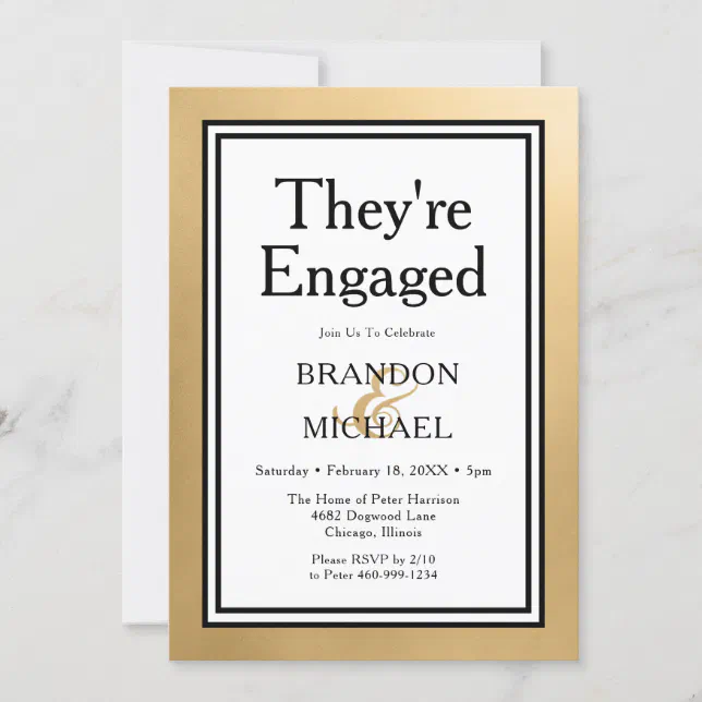 LGBTQ Gold Modern They're Engaged Invitation | Zazzle
